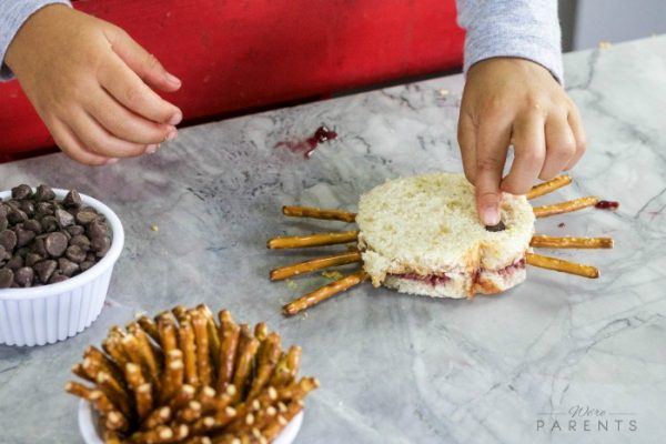 Spreading + Peanut Butter Jelly Spider Sandwiches - We're Parents